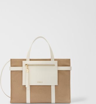 Furla Laguna Tote-bag M Naturale Beige Canvasstoff + Sidney-kalbsleder Damen