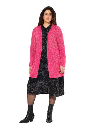 Ulla Popken Damen große Größen Übergrößen Plus Size Strickjacke, Oversized, Melange-Strickmix, Langarm rot pink 54+ 832450540-54+