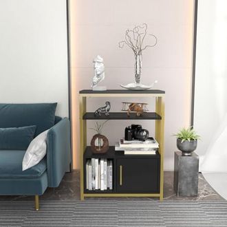 Hanah Home Stylish Anthracite & Gold Bookshelf, 60 cm x 80 cm x 29.6 cm | 100% Melamine Coated Particle Board, 18 mm Thick | Perfect for Modern Home Decor