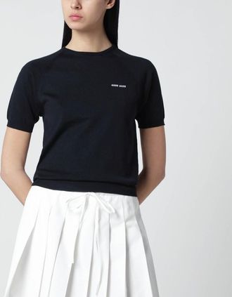 Miu Miu Blue sweater in wool with logo inlay