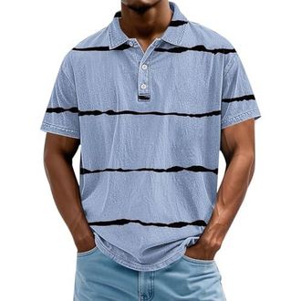 Generic Polos pour hommes d&eacute;contract&eacute;s boutonn&eacute;s ray&eacute;s imprim&eacute;s t-shirts de golf polo athl&eacute;tique col de course hauts &agrave; manches courtes vintage grande taille c