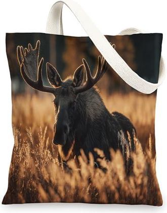 Generic Sacs fourre-tout en toile de la faune, sacs à provisions réutilisables, rustiques, légers et lavables, bandoulière C, marron, 13x15 Inch