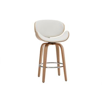 Miliboo Design-Barhocker Wei&szlig; und helles Holz 65 cm walnut