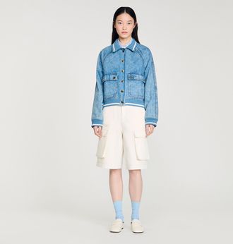 Sandro Blouson en jean &agrave; bord-c&ocirc;tes
