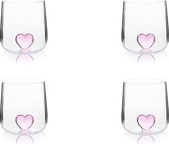 Excelsa Inside Lot de 4 verres en verre borosilicat&eacute;, d&eacute;cor&eacute;s &agrave; la main avec des sujets int&eacute;rieurs au verre, transparent, 450 ml (coeur)