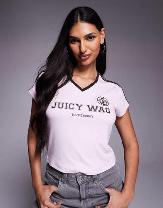 Juicy Couture T-Shirt in Rosa mit V-Ausschnitt und Juicy Wag-Logoprint