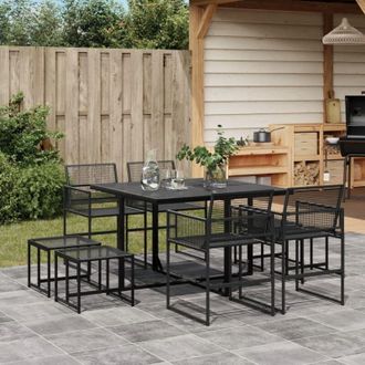 vidaXL 9-tlg. Garten-Essgruppe Schwarz Poly Rattan Vidaxl 833430