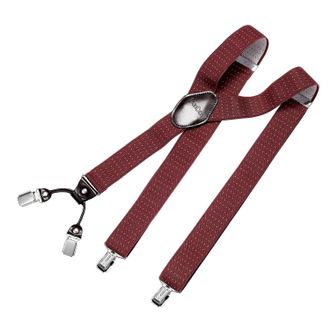 DonDon Hosentr&auml;ger Herren extra stark gepunktet rot wei&szlig; 3,5 cm Hosentr&auml;ger Herren breit mit brauem Leder in Y-Form lang - Starke Clips passend f&uuml;r Anzug Jea