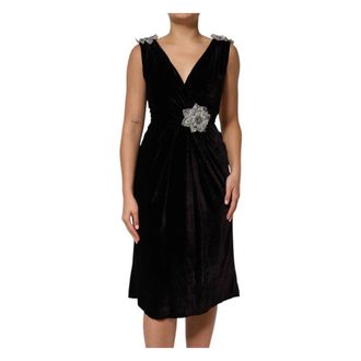 Dolce & Gabbana Schwarzes Samt Blumen A-Linie Kleid - - Dresses - Damen - Schwarzk - S
