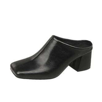 Generic Mules r&eacute;tro &agrave; bout carr&eacute; &agrave; talons carr&eacute;s pour femme pour le shopping quotidien et la marche, Noir, 40.5 EU