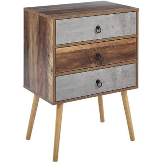 Beliani Commode Chiffonnier Effet Bois Fonc&eacute; et Gris avec 3 Tiroirs Pratiques Meuble de Rangement de Style pour Chambre ou Salon R&eacute;tro et Rustique Beliani