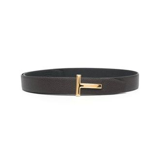 Tom Ford Ceinture en cuir grain&eacute; avec boucle T - Homme - Accessoires - Brun - Taille: 80 CM