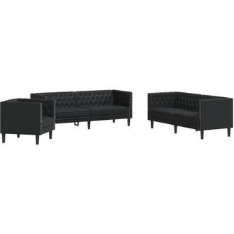 vidaXL Vidaxl - 3-tlg. Chesterfield-Sofa-Set Schwarz Kunstleder