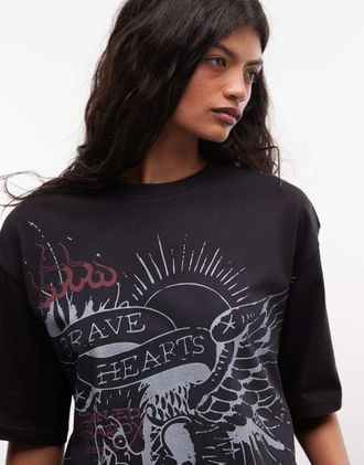 Ed Hardy Brave Hearts Stay True - T-shirt d&eacute;contract&eacute; - Noir