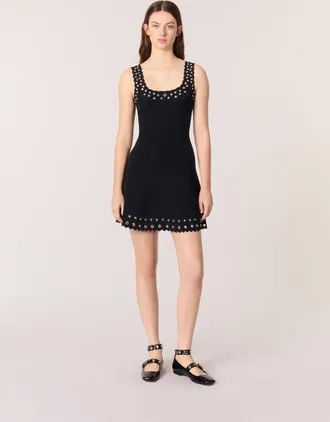 Maje Robe Courte En Maille &Agrave; OEillets - Noir - Taille 42 - Maje