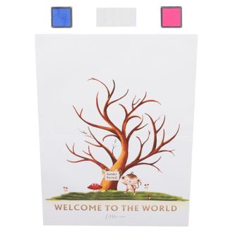 Cabilock G&auml;stebuch Gender Reveal Party mit Fingerabdruckbaum Motiv Babyparty Dekoration Satz mit Blau Rosa Stempelkissen G&auml;steposter f&uuml;r Erinnerungen Spiele