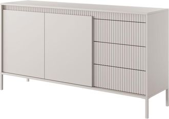 Selsey Selsey FALSETTO - Sideboard 2-t&uuml;rig mit 3 Schubladen, Beige mit geriffelter Front, 153 cm