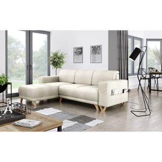 Norrwood home24 Ecksofa Coulter Beige Microfaser Cadis 245 x 87 x 174cm Ottomane beidseitig montierbar Skandi
