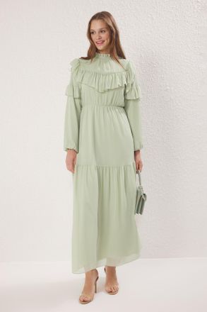 Trendyol Modest Damen Gr&uuml;n Einfarbig Maxi Lang Abend / Alltag Skater Modest Kleider