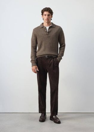 Mango Pull-over polo maille laine m&eacute;lang&eacute;e kaki - Homme - XXL - MANGO MAN