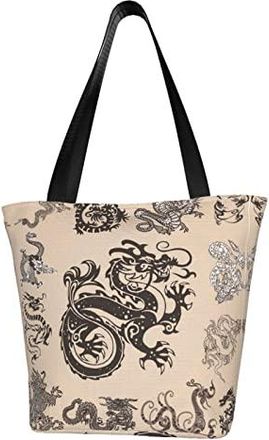 AOOEDM Dragon Element sac fourre-tout r&eacute;utilisable femmes sac &agrave; main d&eacute;contract&eacute; sacs &agrave; bandouli&egrave;re pour faire les courses &eacute;picerie voyage &agrave; lext&eacute;rieur