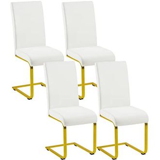 Yaheetech Lot de 4 Chaises de Salle &agrave; Manger Cuisine Pi&egrave;tement Acier Chrom&eacute; Rev&ecirc;tement en Similicuir 50 cm de Hauteur Assise 41,5 &times; 54 &times; 103 cm Blanc