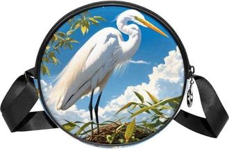 Generic Sac &agrave; bandouli&egrave;re rond rond pour femme avec fermeture &eacute;clair et bretelles r&eacute;glables Motif aigrette mignonne