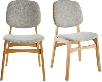 Miliboo Chaises Vintage en Tissu Gris Clair et Bois Clair (Lot de 2) SOQUETTE