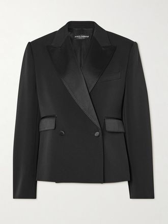 Dolce & Gabbana Doppelreihiger Blazer Aus Einer Wollmischung Mit Satinbesätzen - Schwarz