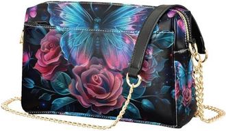 Mnsruu Sacs à bandoulière pour femme, sac à main en cuir avec papillons colorés et roses rouges