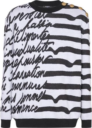 Balmain Love Letter Marini&egrave;re Stripe Knit Jumper - Homme - Pulls - Blanc - Taille: M