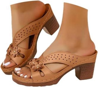 Generic Tongs &agrave; talons &eacute;pais pour femme - Mules &agrave; talons &agrave; enfiler pour robe de mari&eacute;e - Chaussures de mariage - Tongs d&eacute;t&eacute; avec soutien de la vo&ucirc;te plantaire