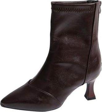 Generic Bottines tendance &agrave; bout pointu pour femme avec fermeture &eacute;clair dans le dos &eacute;l&eacute;gant chaton talon bloc chaussures habill&eacute;es, marron, 38.5 EU