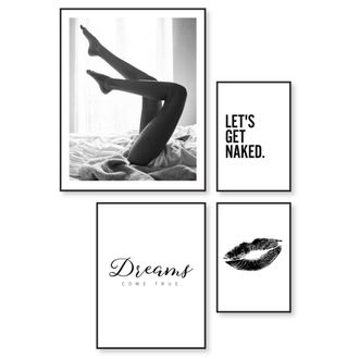 Reinders Bilder Set, Traum, Schlafzimmer, Bilder, Wanddeko, Room Decor, MDF, Schwarz-Wei&szlig;, 4-er Set