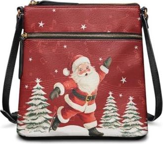 Coloranimal Petit sac &agrave; bandouli&egrave;re pour femme - Sac &agrave; main r&eacute;glable sur le th&egrave;me de No&euml;l - Sacoche zipp&eacute;e, Happy Santa Claus