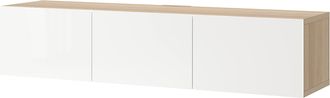 IKEA BESTÅ TV-Bank mit Türen, 180 x 42 x 38 cm, weiß gebeizte Eichenoptik/Selsviken Hochglanz/Weiß