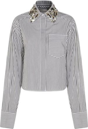 Sportmax Gestreiftes Hemd mit Juwelenkragen - - Blouses & Shirts - Damen - Schwarzk - S