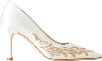 Manolo Blahnik Femme, Chaussures, Blanc, Taille: 40 EU Escarpin Rabata 90 en satin brod&eacute;