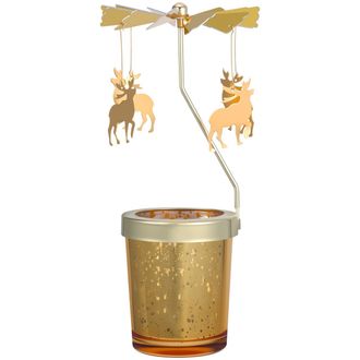 Holibanna Rotierenden Kerzenhalter Weihnachten Gold Glas Teelichthalter Rentier Teelicht Weihnachten drehen Schneeflocke Teelicht Gold Kerzenhalter Dekoration