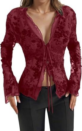 Generic Cardigan 2026 pour femme en maille à manches longues ouvert sur le devant avec col en V, Rouge, XS