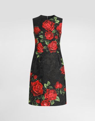 Dolce & Gabbana Kleid Aus Brokat Mit Rosenprint - Frau Kleider Mehrfarbig 46
