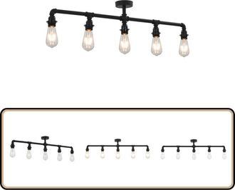 vidaXL Deckenleuchte Schwarz 5 x E27-Fassungen - Steampunk Lampe - Deckenlampe Schwarz - Wohnzimmer Deko - Industrie Style - Metall Lampe