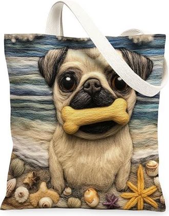 Generic Sac fourre-tout amusant en toile pour le shopping 33 x 38 cm, sac &agrave; bandouli&egrave;re r&eacute;utilisable pour femme, peinture danimaux domestiques, d&eacute;coration cad