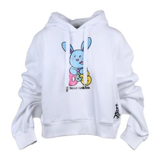 Dolce & Gabbana Femme, Sweatshirts et sweats &agrave; capuche, Blanc, Taille: 34 FR Felpa Corta Over