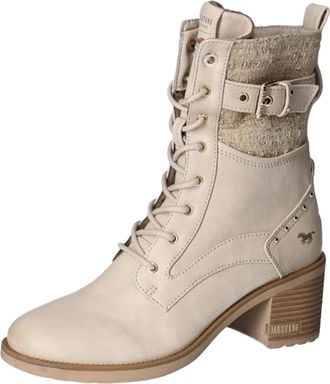 Mustang Jeans Damen Stiefelette Schnürboot mit Riemen und Blockabsatz 1441-507, Größe:41 EU, Farbe:Beige