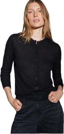 OPUS Damen Langarmshirt | SEBUTI Slim Shirtjacke aus semitransparentem Rippjersey Black, 40