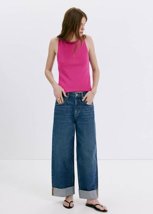 Mango Feinstrick-Top mit U-Boot-Ausschnitt fuchsia - Damen - L - MANGO