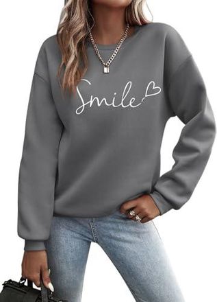 Minetom Pull femme automne hiver sweat-shirt col rond manches longues pull femmes haut sweatshirts sans capuche, A gris foncé., XL