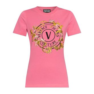 Versace Jeans Couture T-Shirt mit Druck und schimmernden Applikationen - - Tops - Damen - Rosa - 2XS