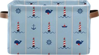 TropicalLife OOWOW Aufbewahrungskorb M&uuml;lleimer Set von 2 Leuchtturm Wal nautische Anker Faltbare Aufbewahrungsbox Stoff Spielzeug Organizer Box mit Griffen f&uuml;r Kin